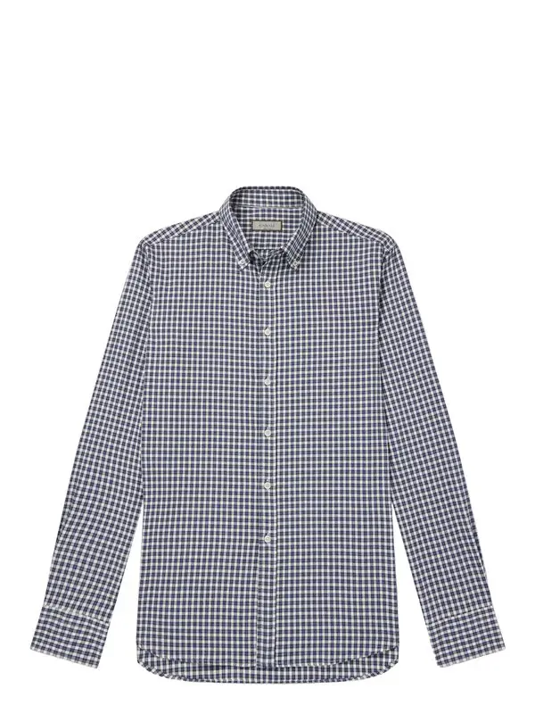 Canali Checked Cotton-flannel Shirt - Blue