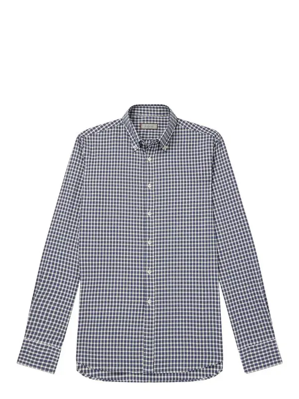Canali Checked Cotton-flannel Shirt - Blue