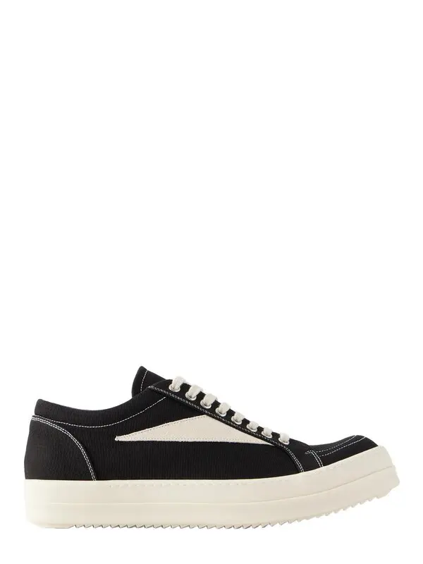 Rick Owens Vintage Denim And Suede Trimmed Sneakers - Black