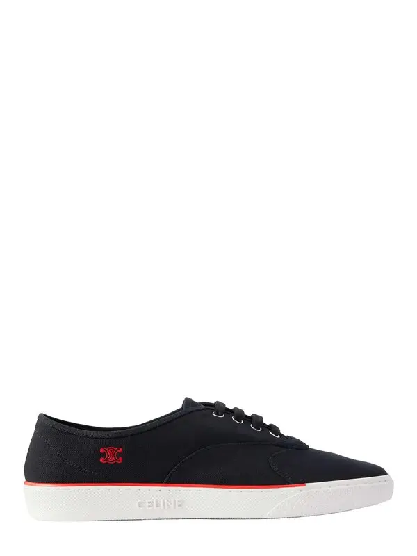 Celine Logo-detailed Suede-trimmed Canvas Sneakers - Black