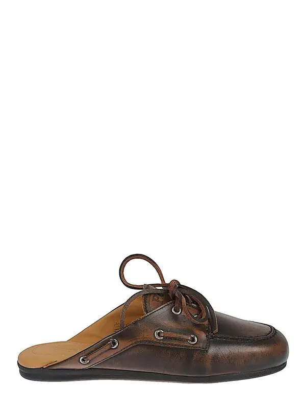 POSA Leather Boat Loafer Mules - Brown