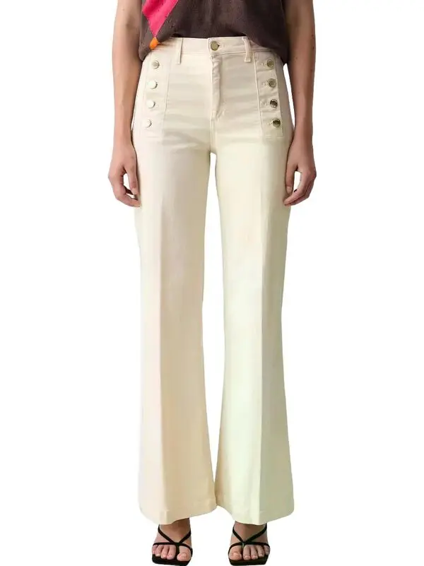 VICOLO Button-embellished Flared Jeans - Neutrals