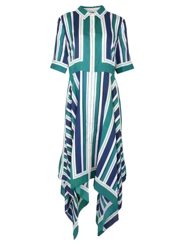 Simkhai Abrielle Striped Handkerchief-hem Midi Dress - Green