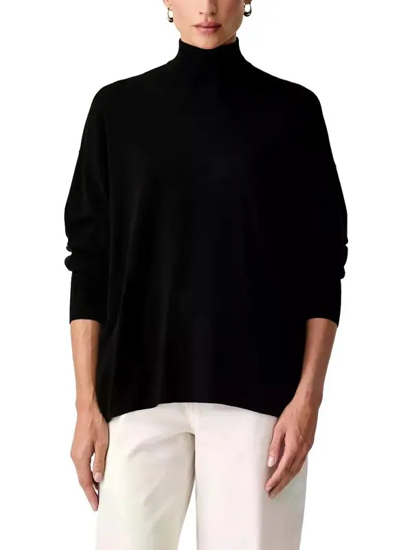 TRUSSARDI High-neck Fine Knit Sweater With Embroidered Logo - Black
