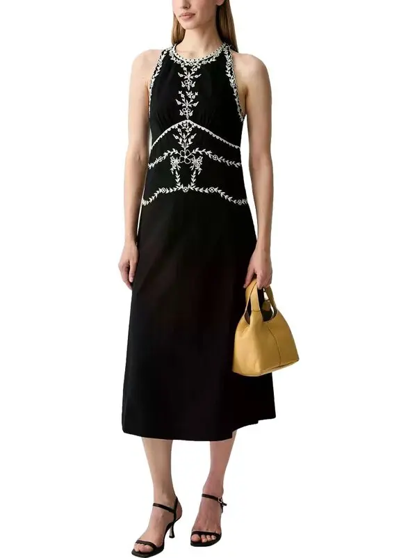 HOSS INTROPIA Asunción Embroidered Halterneck Midi Dress - Black