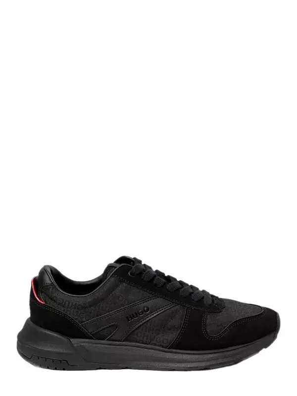 Hugo Monogram Jacquard Faux-suede Trim Sneakers - Black