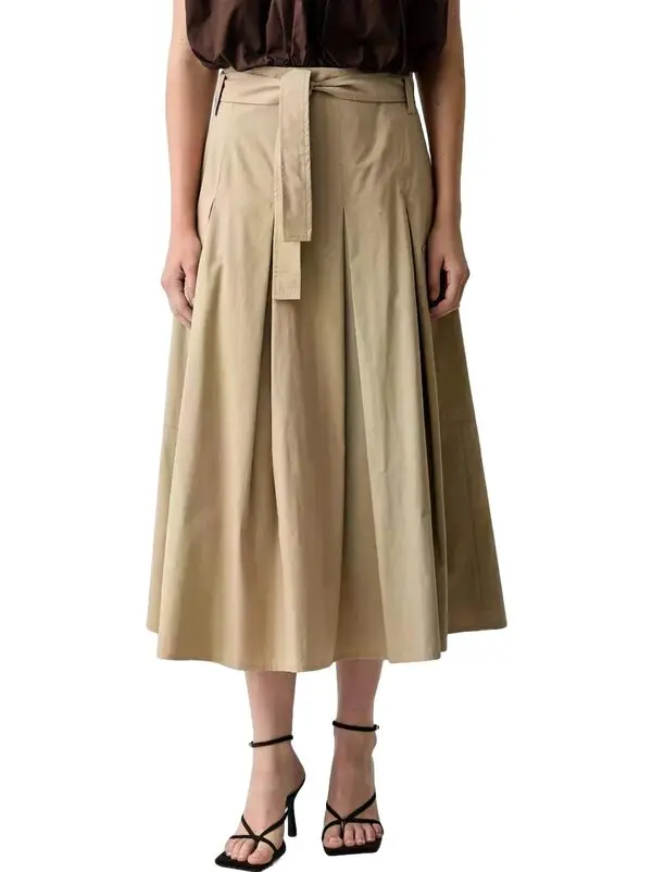 VICOLO Pleated Belted Midi Skirt - Neutrals