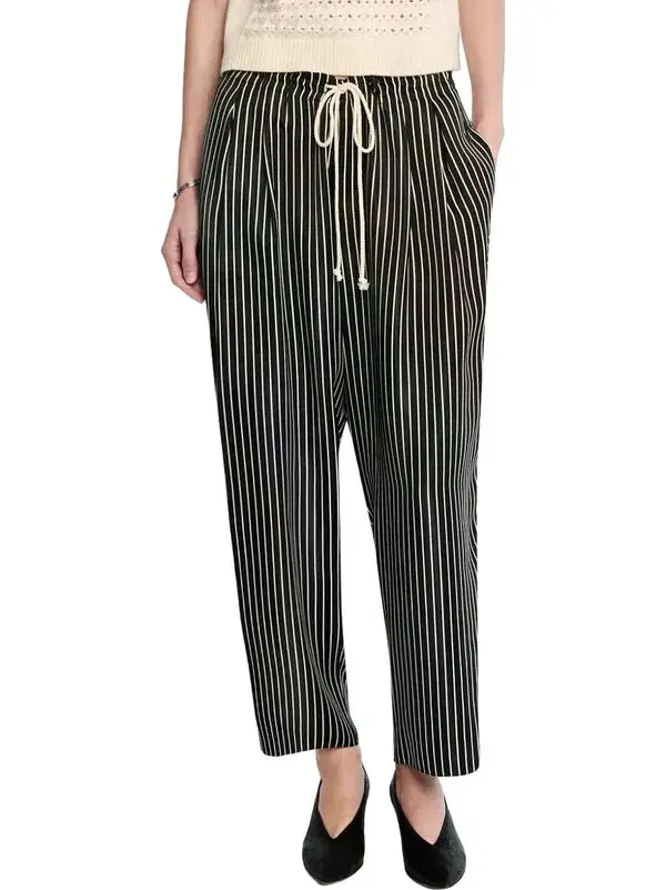 Maria Mcmanus Pinstriped Drawstring-waist Trousers - Black