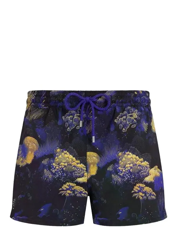 Vilebrequin Coral-print Drawstring Swim Shorts - Black