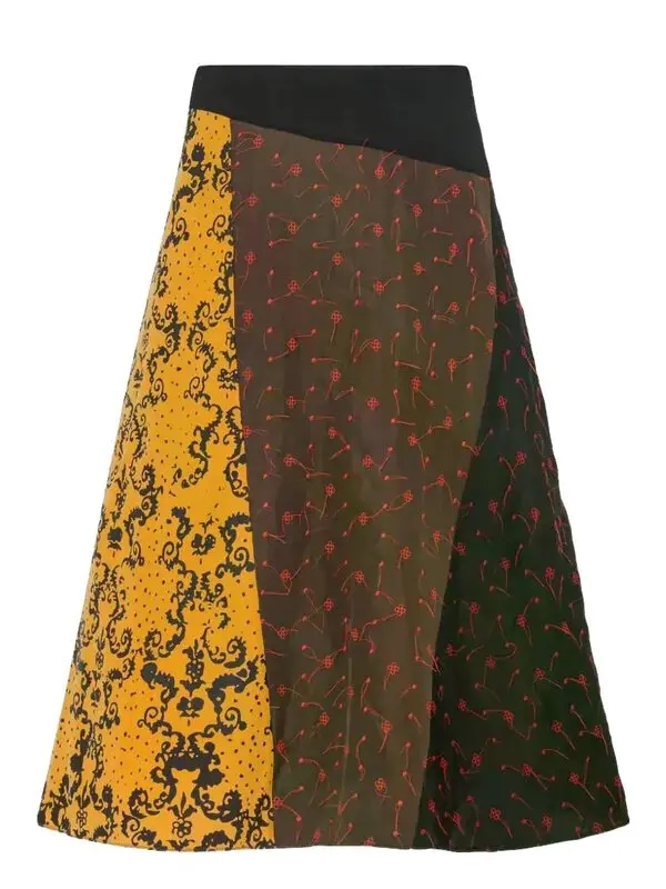 6397 Scraps Patchwork Silk Midi Skirt - Brown