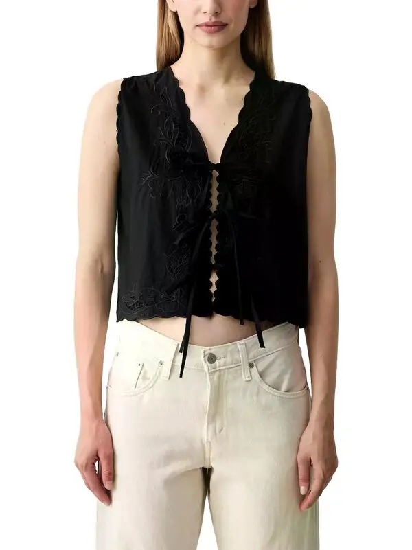 HOSS INTROPIA Embroidered Scallop-edge Vest - Black