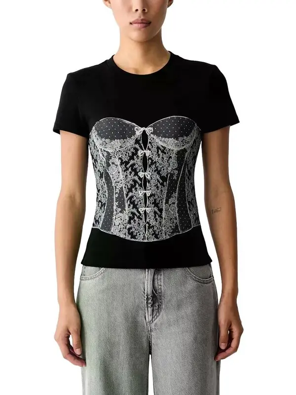 Miss Sixty Corset-print Beaded T-shirt - Black