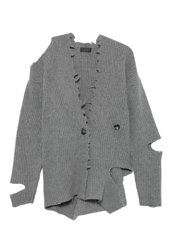 HAIKURE Distressed Ribbed-knit Cardigan - Grey