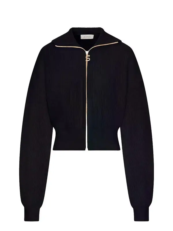Sportmax Ribbed Knit Zip-up Hoodie - Black