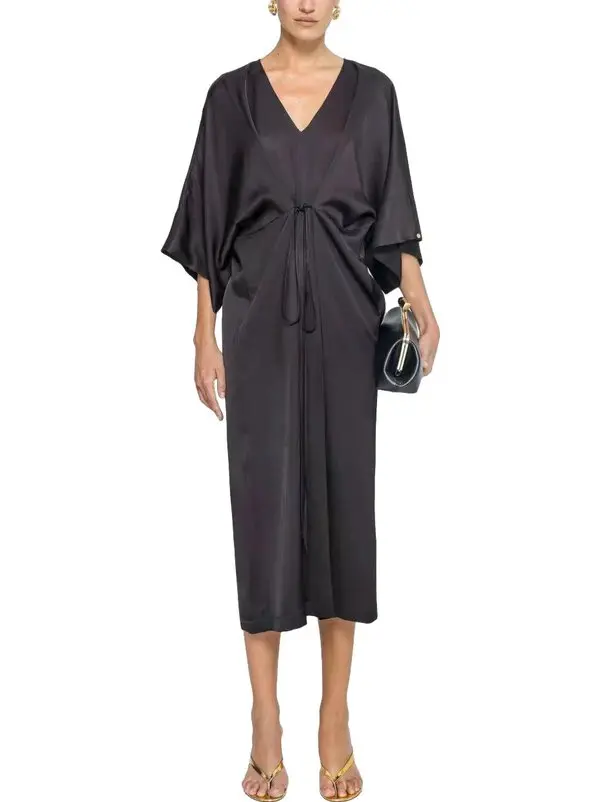 NISSA Drawstring Viscose Midi Dress - Black