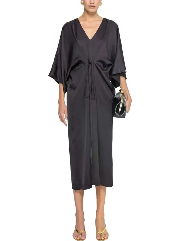 NISSA Drawstring Viscose Midi Dress - Black