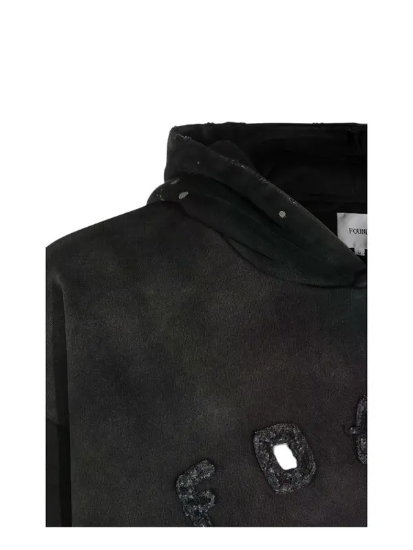 FOUND Logo-patch Paint-splatter Hoodie - Black
