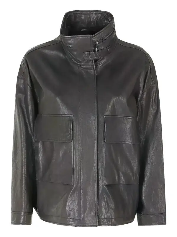 Emporio Armani Leather Jacket With Flap Pockets - Grey