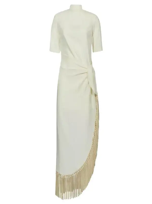 TALLER MARMO Athena Fringe-trimmed Midi Dress - Neutrals