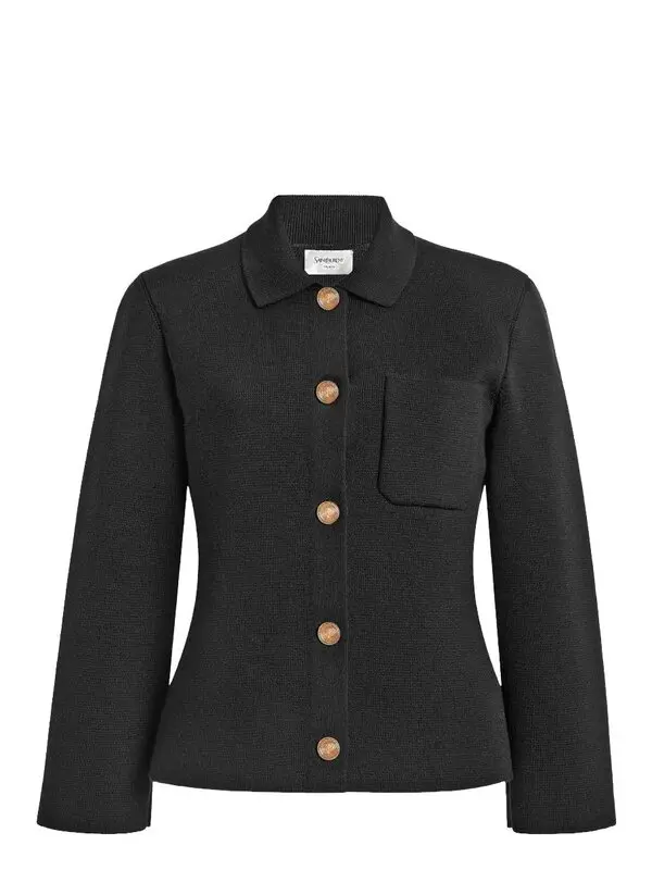 Saint Laurent Wool Polo Cardigan With Cassandre Medallion Buttons - Black