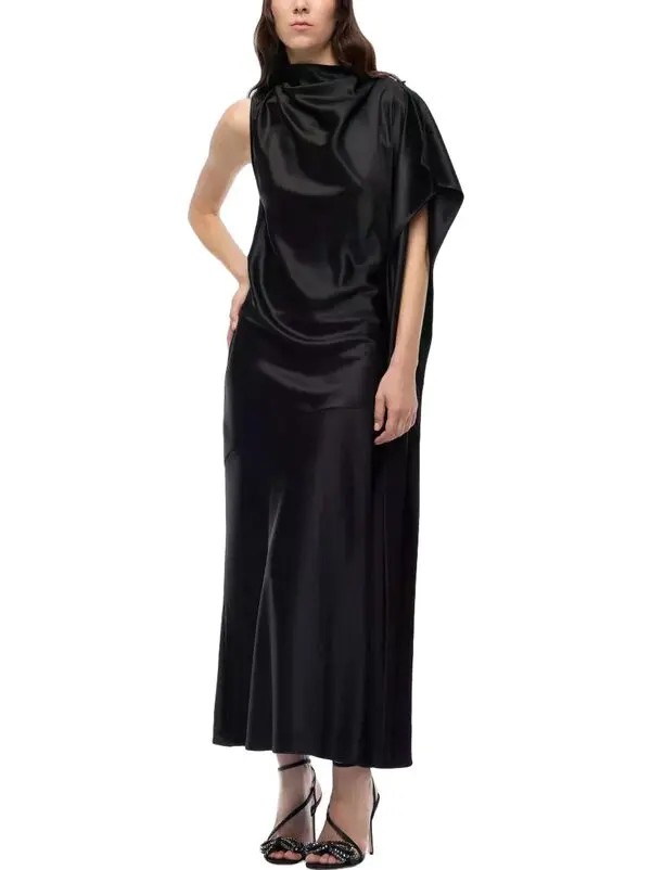 Pinko Long One-shoulder Satin Dress - Black