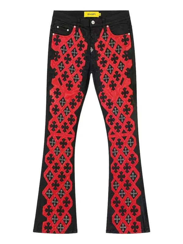 GUAPI Crimson Waxed-denim Jeans With Diamond Overlay - Black