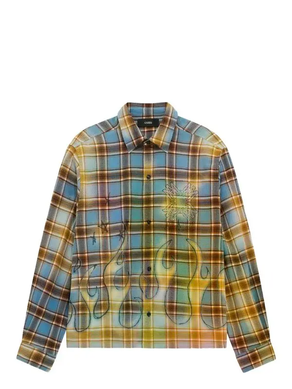 Amiri Ma Quad Bleached Flannel Shirt - Blue