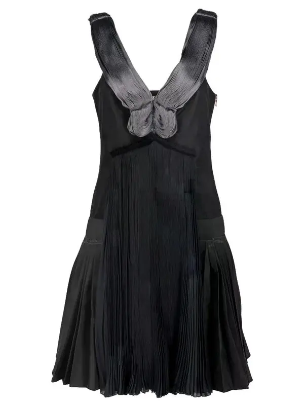 LANVIN Pleated V-neck Mini Dress - Black