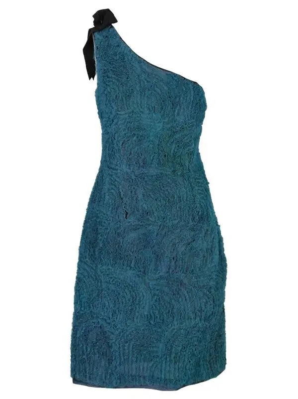 Luisa Beccaria One-shoulder Midi Dress With Bow Detail - Blue