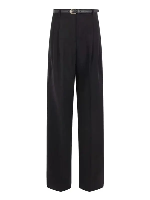 Max Mara Belted Wide Leg Pleated Trousers - Black