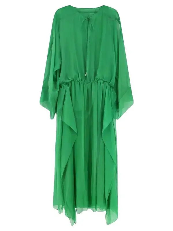 Alberta Ferretti Silk Maxi Dress With Slit Sleeves And Elasticated Waist - Green