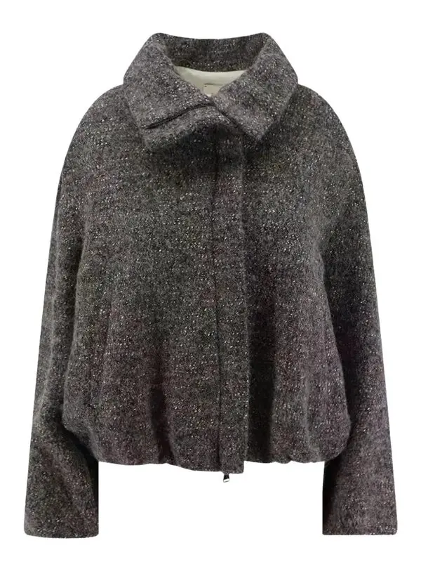 ALYSI High-collar Wool Tweed Jacket - Grey