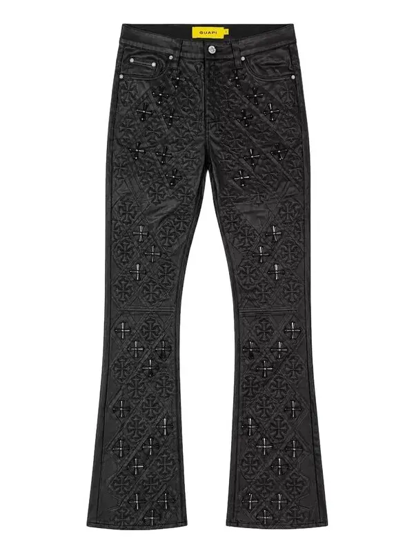 GUAPI Waxed Finish Quilted Panel Jeans - Black