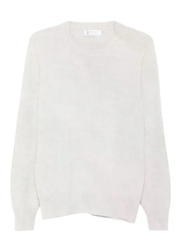 Brunello Cucinelli Crew Neck Sweater With Elbow Patches - Grey