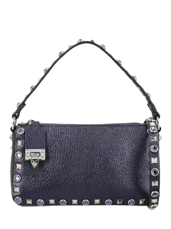 Valentino Garavani Rockstud Small Shoulder Bag In Laminated Calfskin - Blue