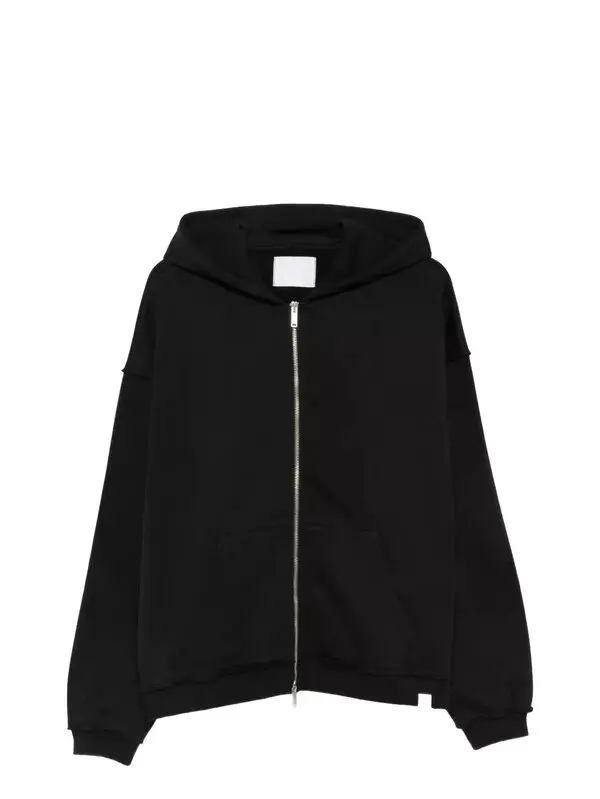 WOC Zip-up Hoodie With Textured Jersey - Black