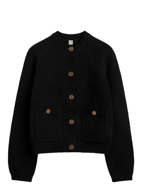 TOTEME Hammered Button Cotton Cardigan - Black