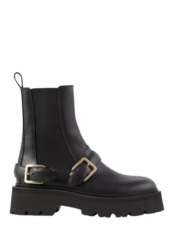 Sandro Buckled Glossed-leather Chelsea Boots - Black