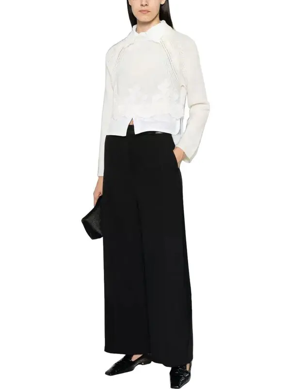 Ermanno Scervino Lace-trimmed Open-knit Cropped Sweater - Neutrals