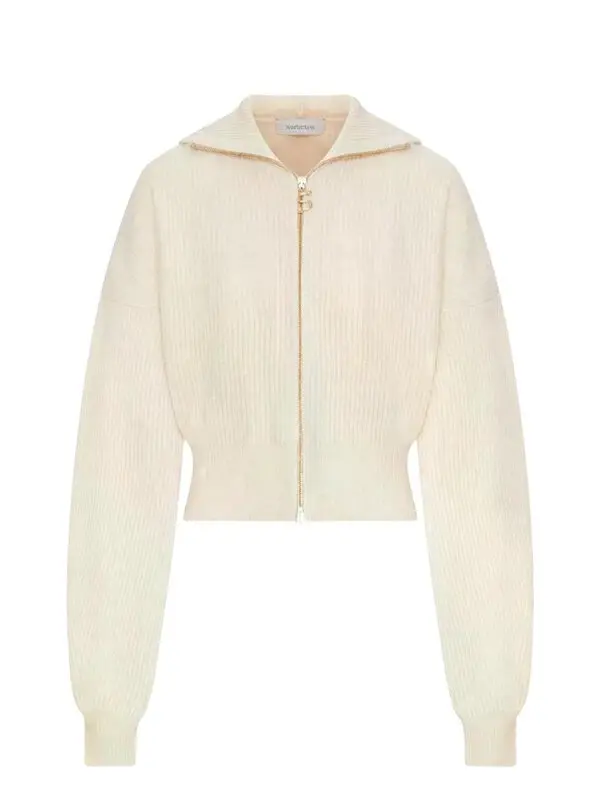Sportmax Ribbed Knit Zip-up Hoodie - Neutrals