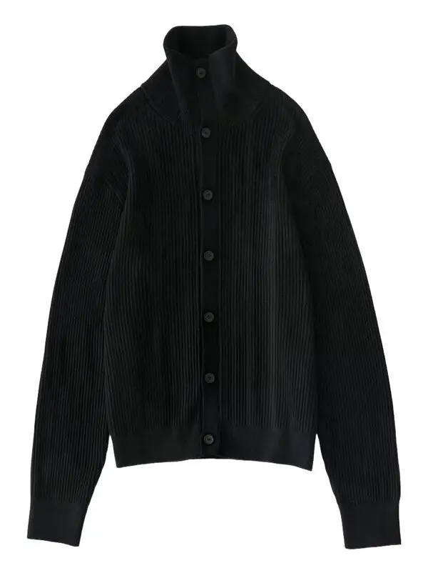 Studio Nicholson Ribbed High Neck Cardigan - Black