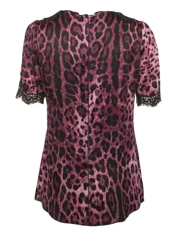 Dolce & Gabbana Leopard-print Lace-trim Top - Purple