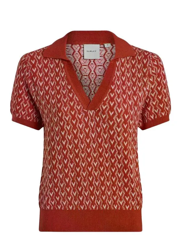 Varley Geometric Patterned V-neck Polo Top - Red