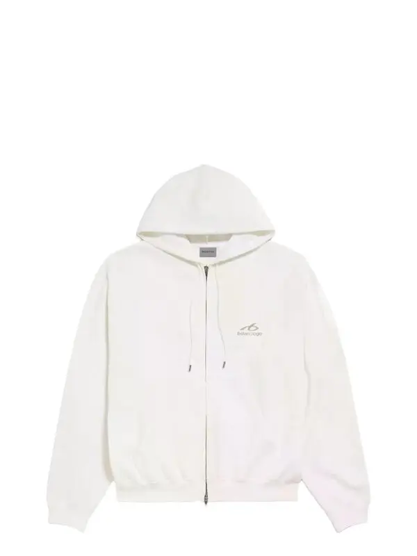 Balenciaga Logo-print Zip-up Hoodie - Neutrals