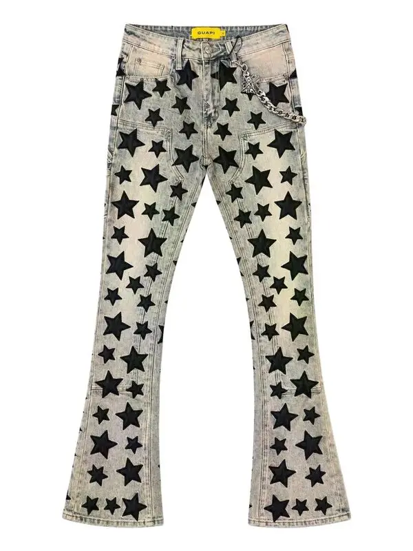 GUAPI Star Appliqué Vintage Wash Jeans - Blue