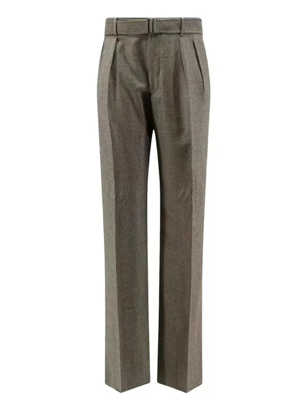 Tagliatore Belted Pleated Micro-check Tailored Trousers - Brown