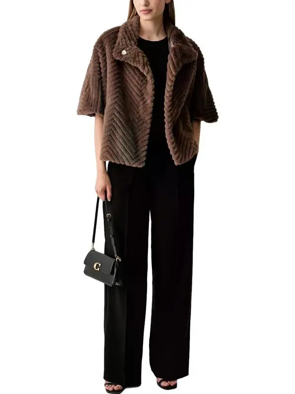 Joseph Ribkoff Faux Fur Chevron Jacket - Brown