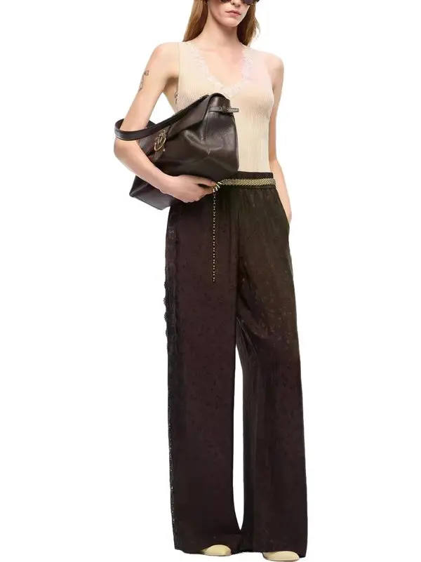 Pinko Palazzo Trousers With Floral Motif And Lace Trim - Brown