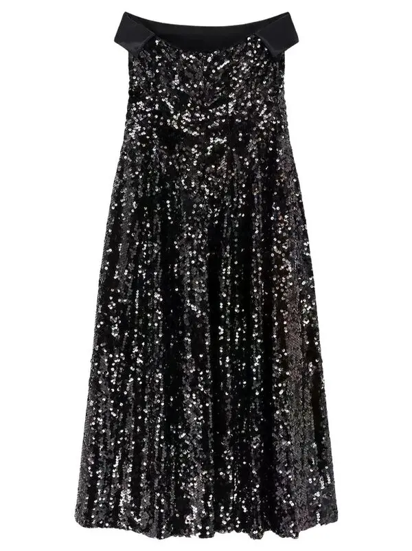 Alberta Ferretti Sequin-embellished A-line Midi Dress - Black