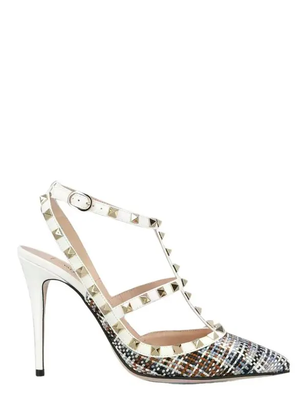 Valentino Garavani Rockstud Pumps In Woven Fabric - White